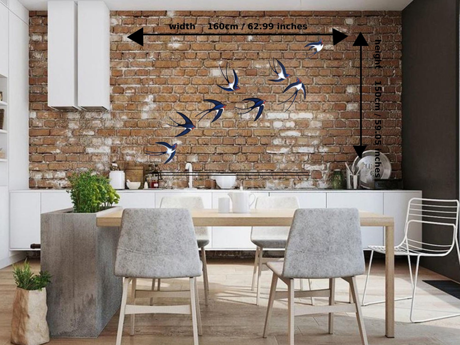 Set of 8 Flying Swallows Bird Wall Decor Wall Installation Bird ...
