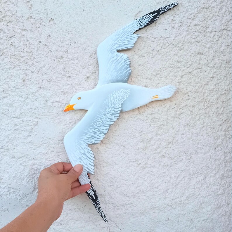 Hand Carved Wooden Seagull Wall Art: Coastal Beach House Decor, Set of ...
