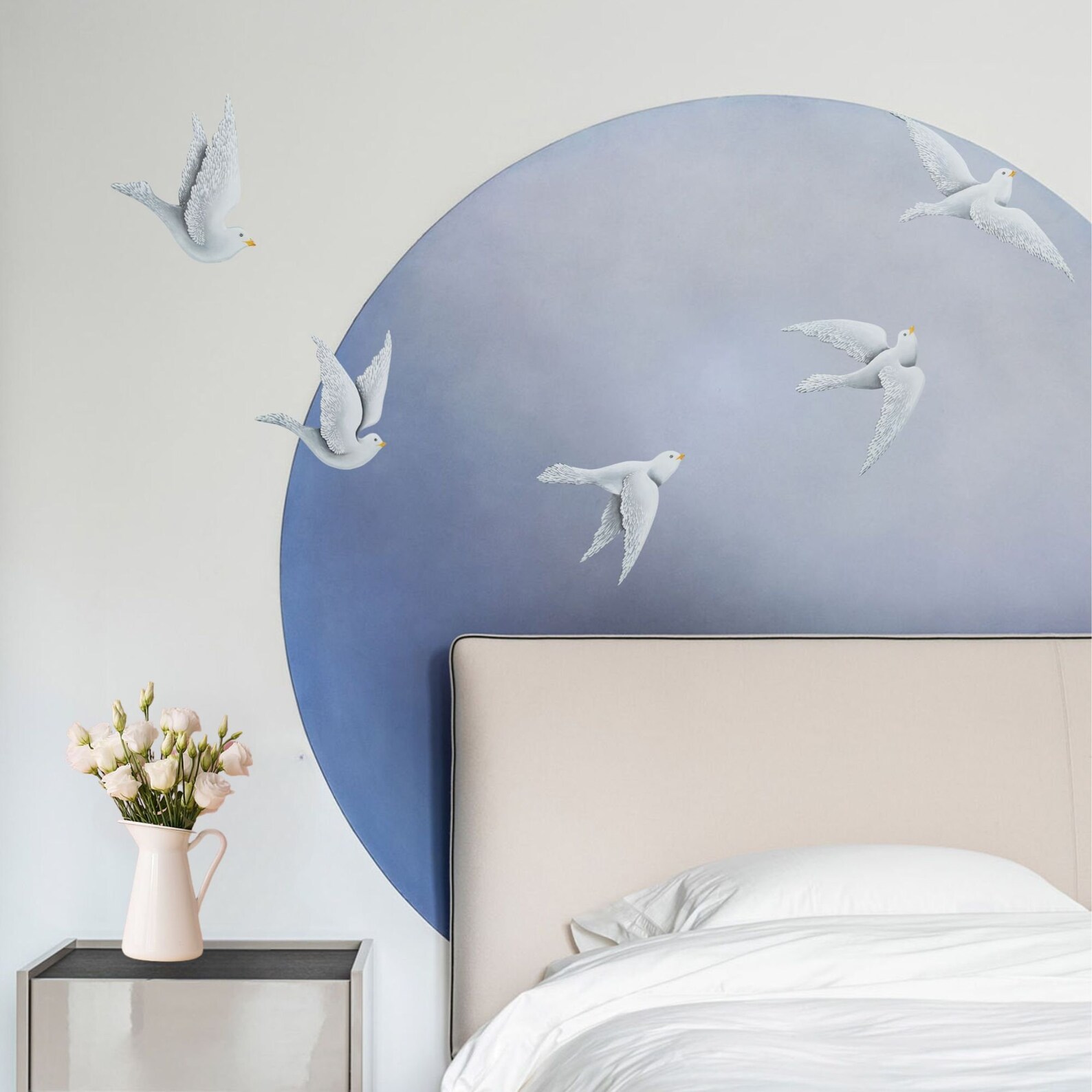 Set of 5 Wooden Painted Doves Large Bird Wall Decor Wall Installation ...