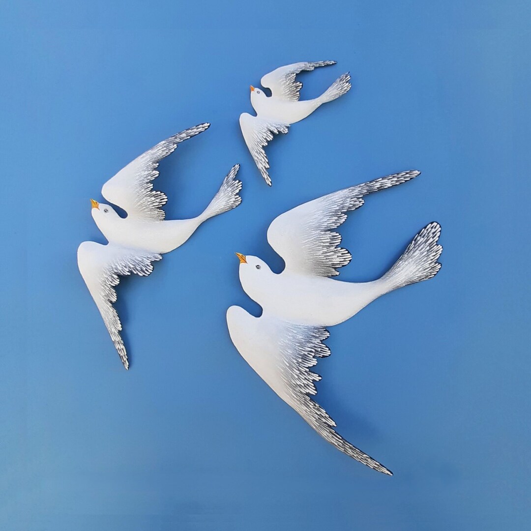 Three White Handmade Pigeons - Symbol of Peace, Companionship and Hope ...