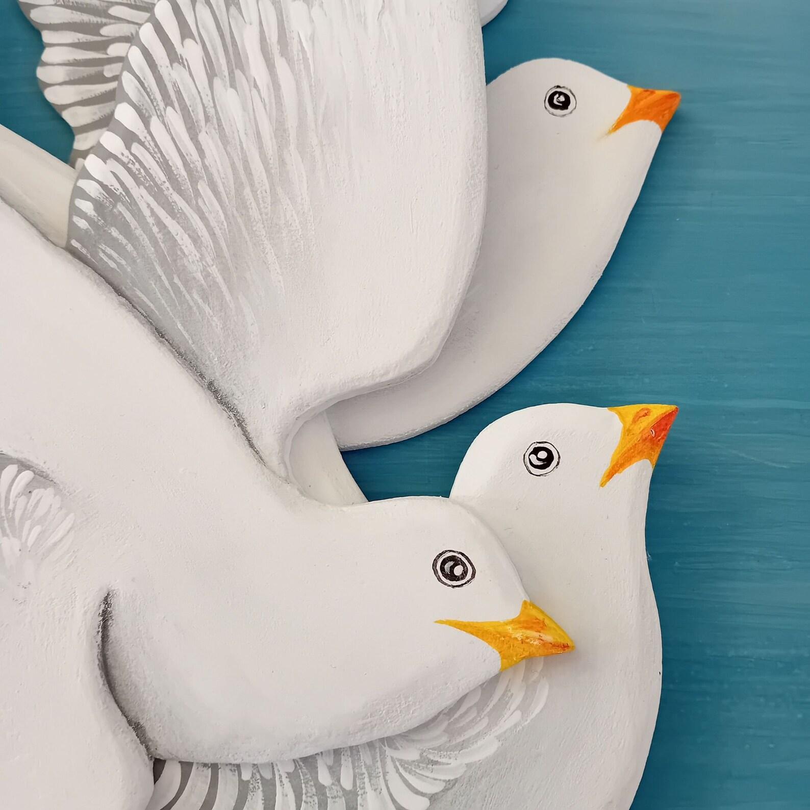 Set of 5 Wooden Painted Doves Large Bird Wall Decor Wall Installation ...