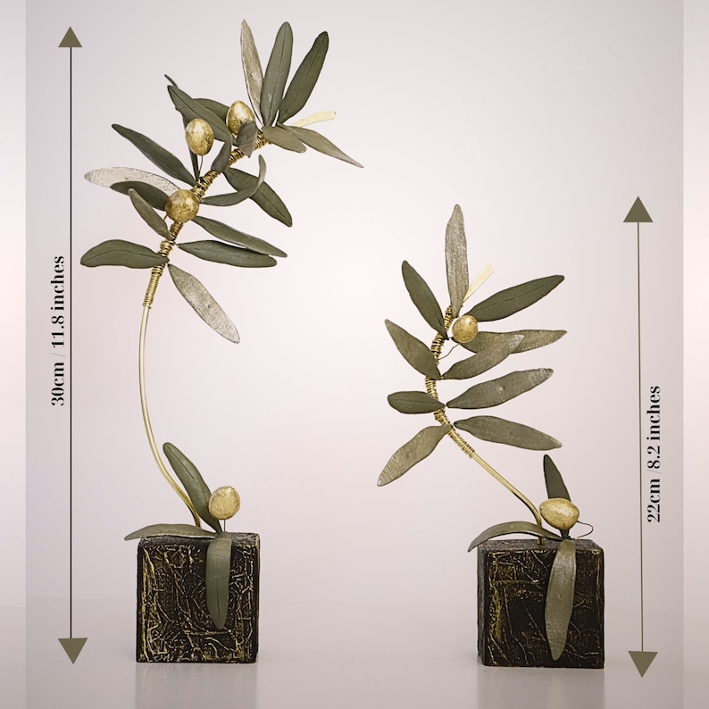 Golden & Green Ceramic Olive Branch on Wooden Base\ Symbol οf Peace ...