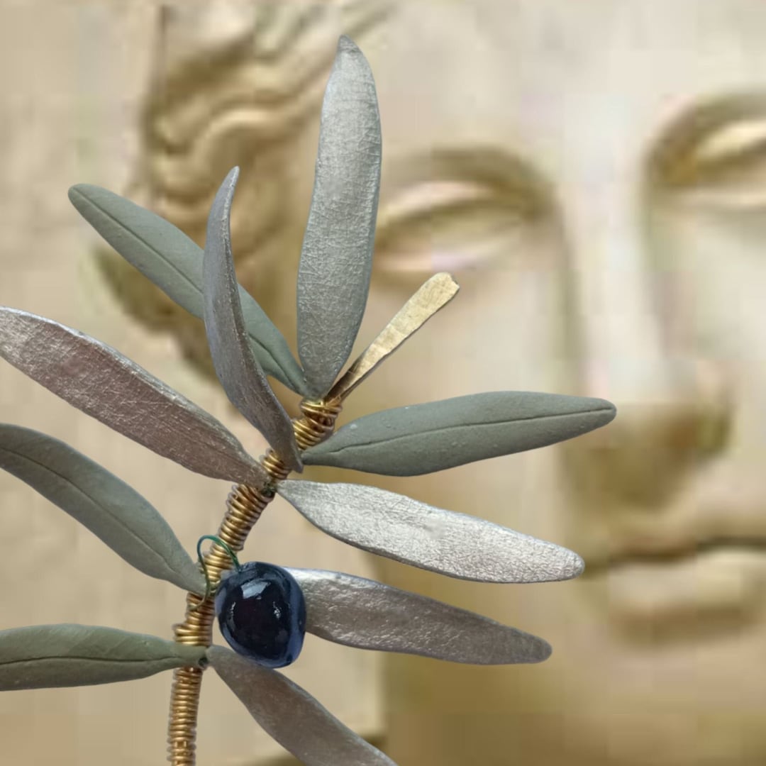 Handmade Ceramic Olive Branch With Black Olives & Green Leaves on Base ...