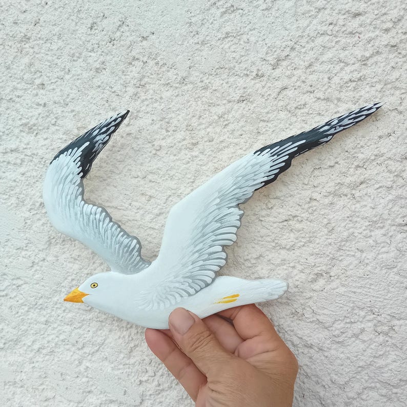 Hand Carved Wooden Seagull Wall Art: Coastal Beach House Decor, Set of ...