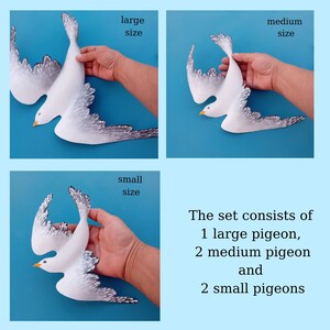 Large Flock of 5 White Sculpted Doves - Symbol of Peace - Flying Bird ...