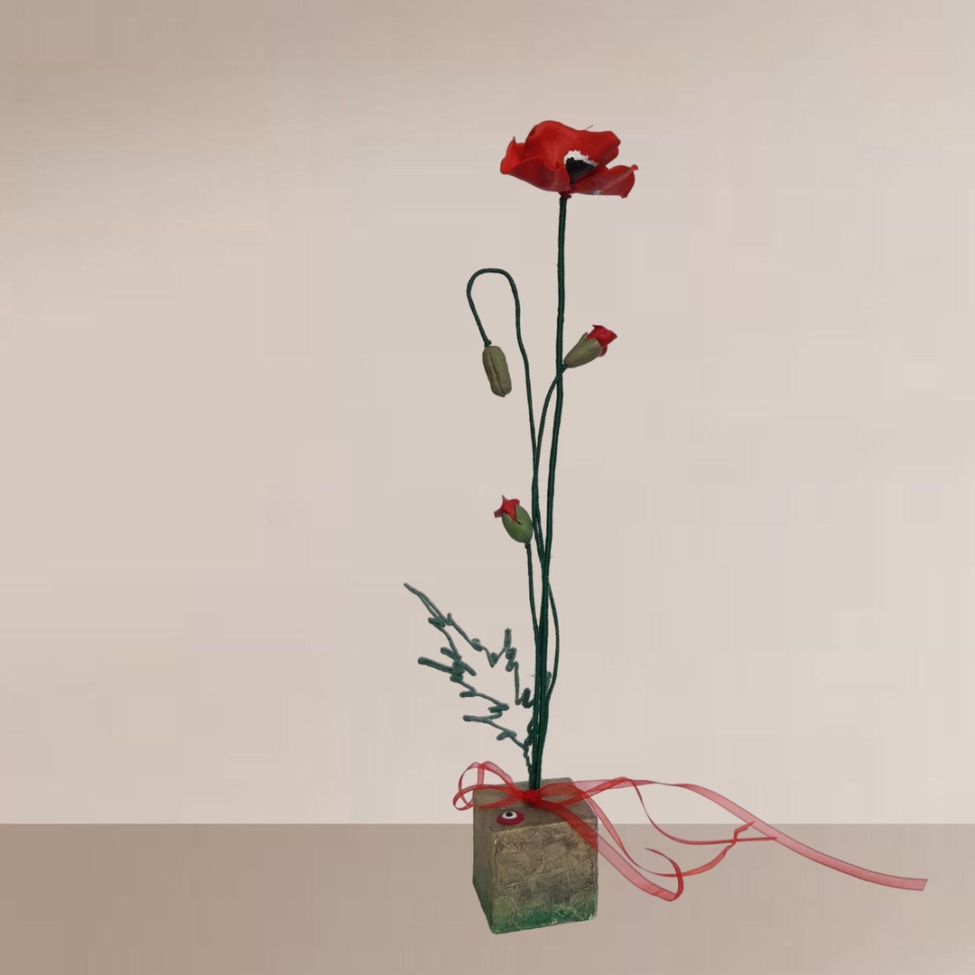 Handmade Ceramic Red Poppy on Base \ Poppy Flower Art Sculpture ...