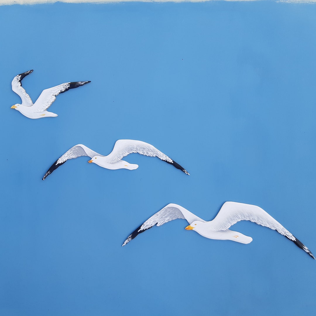 Flock of 3 Painted Flying Seagulls Coastal Beach & Nautical - Etsy