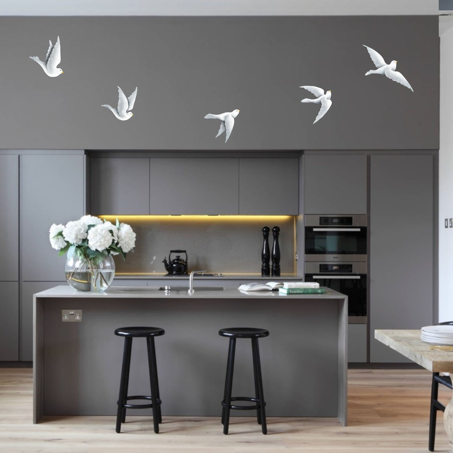 Set of 5 Wooden Painted Doves Large Bird Wall Decor Wall Installation ...