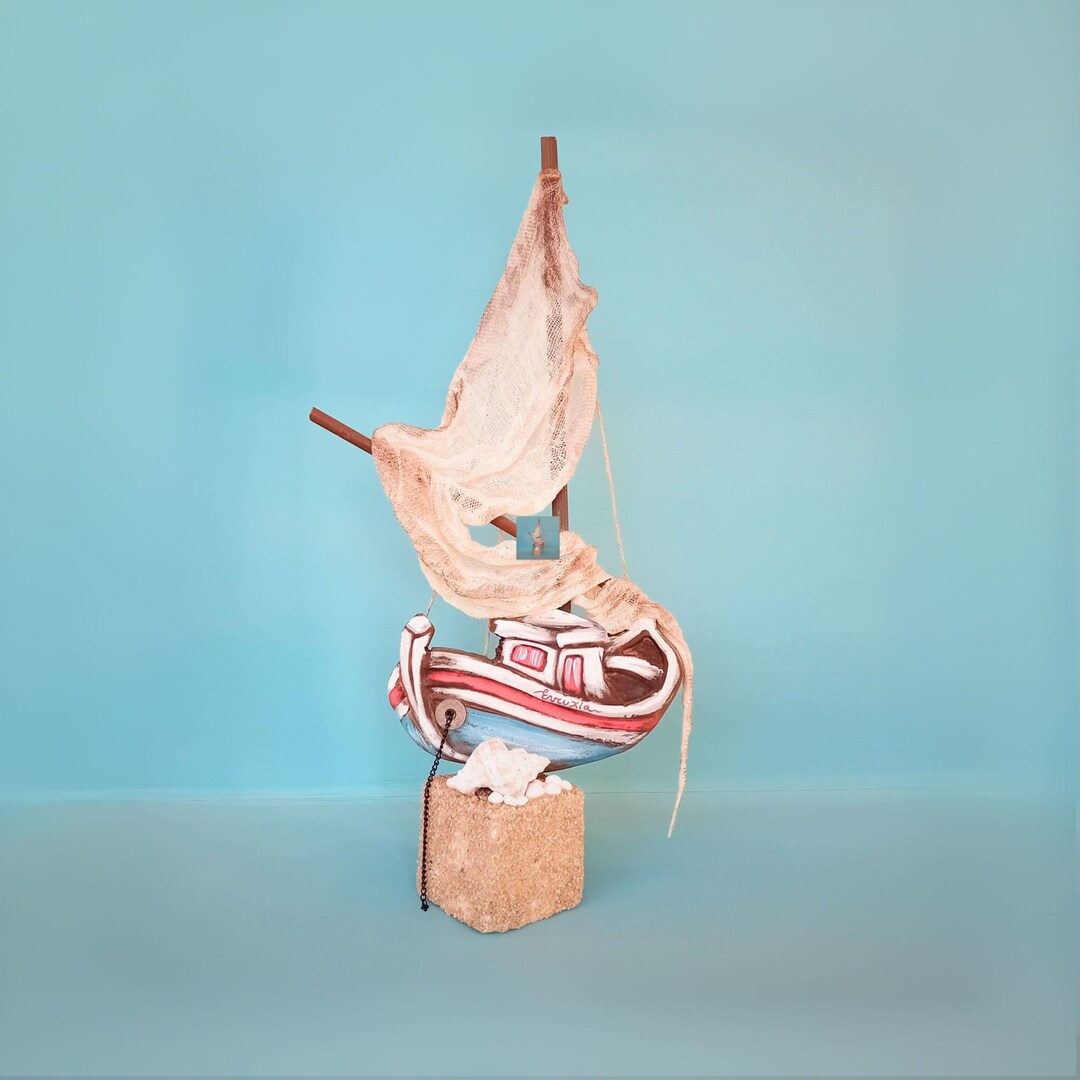 Handmade Wooden Sailboat Model: Coastal Nautical Decor With Seashell - Etsy