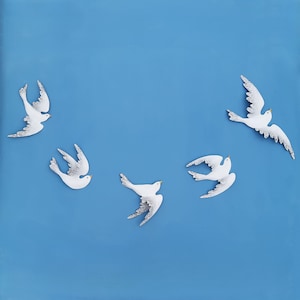 Charming Set of Five White Handmade Doves for Wall Decoration, Symbol ...