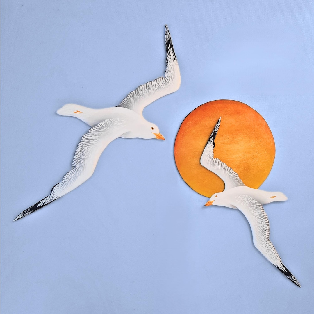 Coastal Sunset Sunrise With Seagulls Wall Art Installation, Sun ...