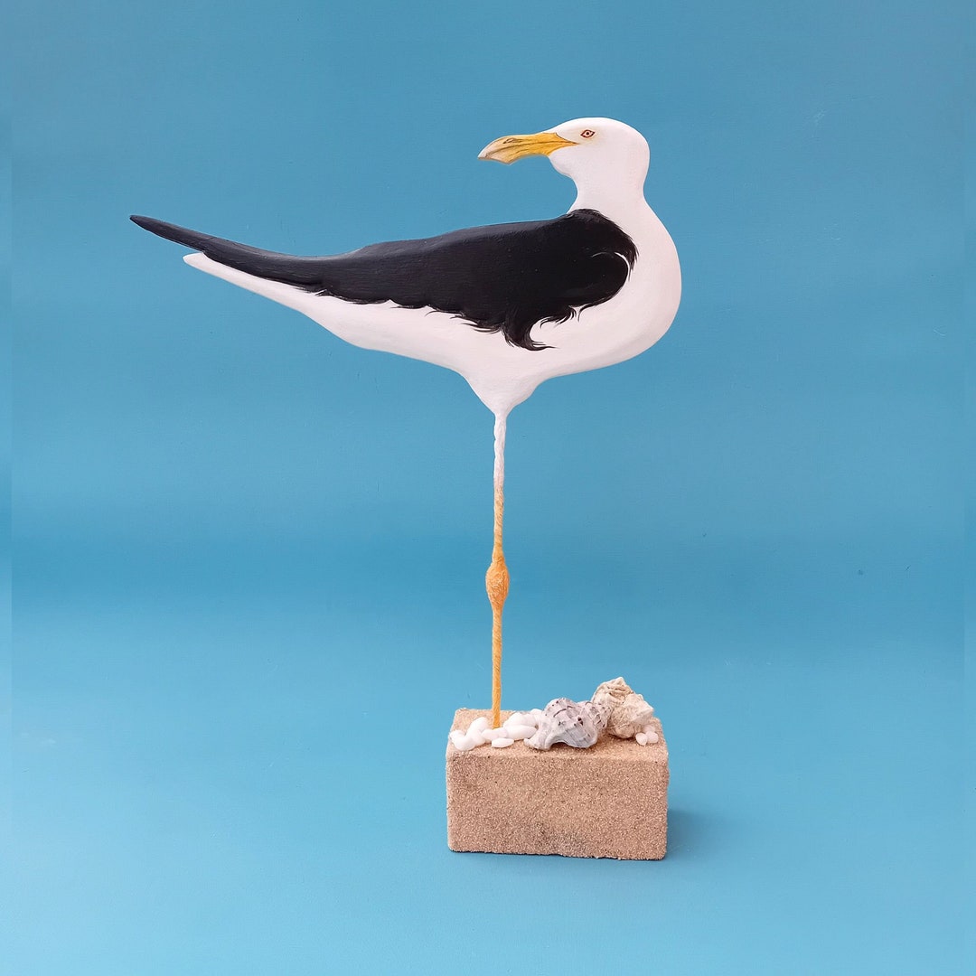 A Handmade Figurine Statue Seagull Sitting on Base/ Coastal, Nautical ...
