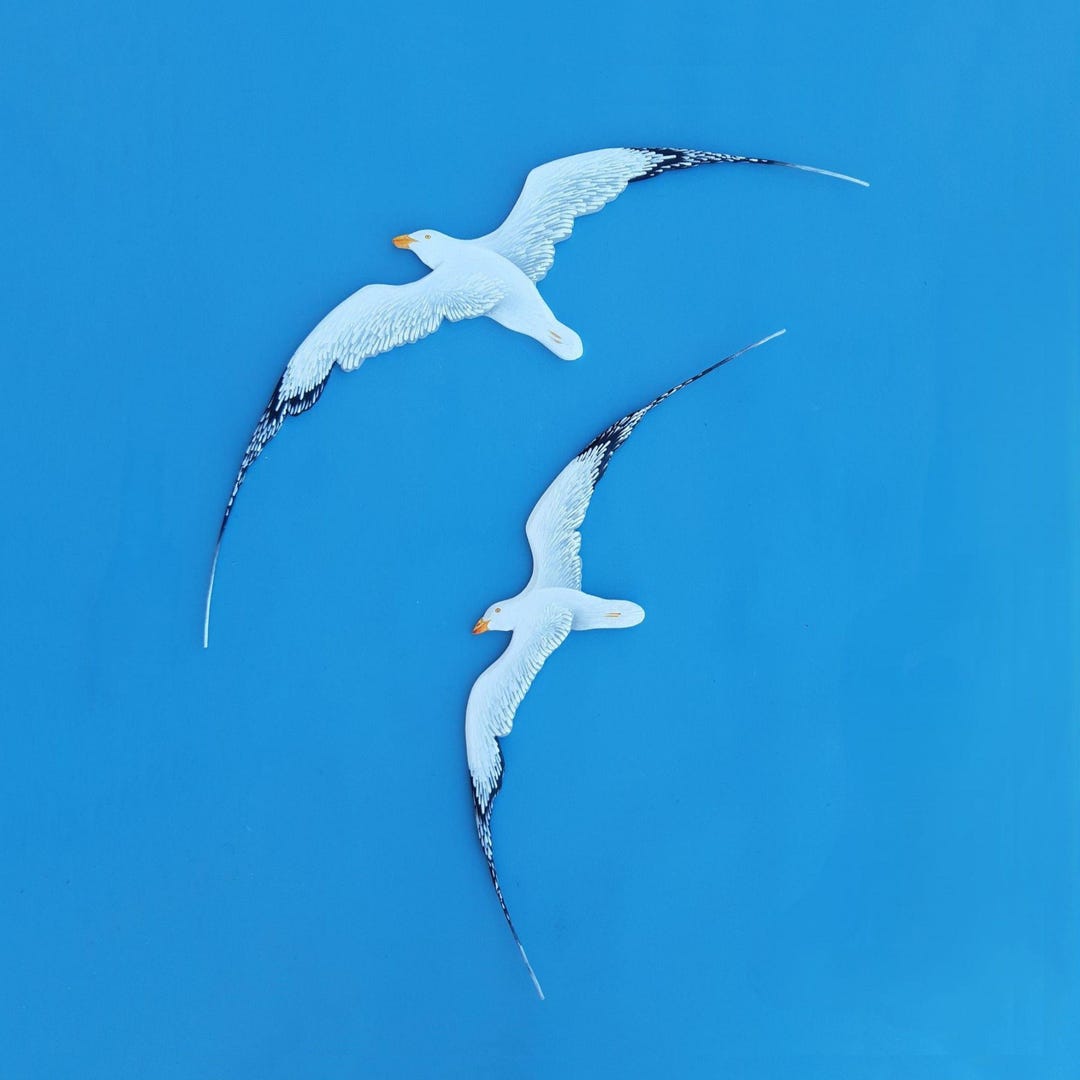 Coastal Wall Decor - Large Seagull Sculpture Set of 2 | Wooden & Metal ...