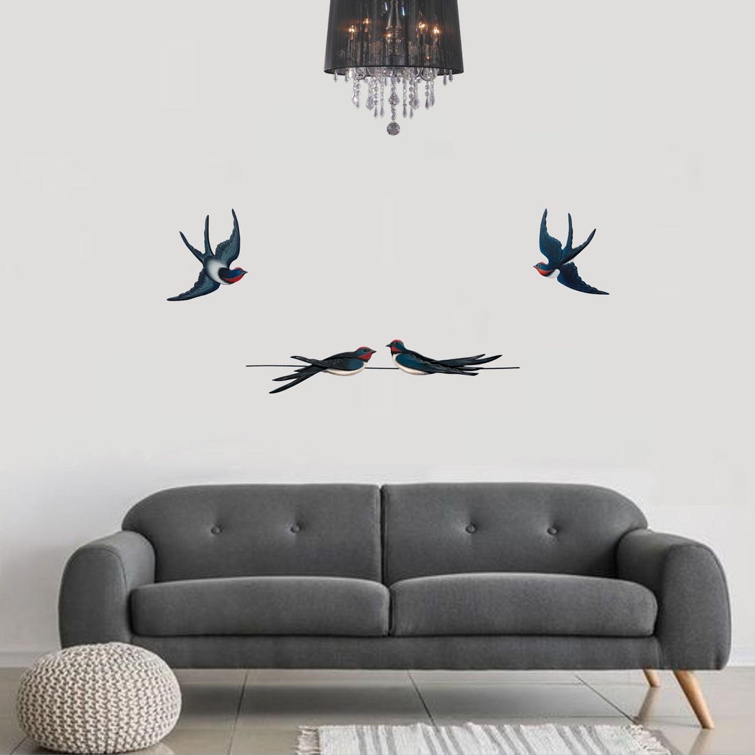 Swallows Wall Decor, 2 Flying Birds and 2 Birds on Wire, Spring Wall ...