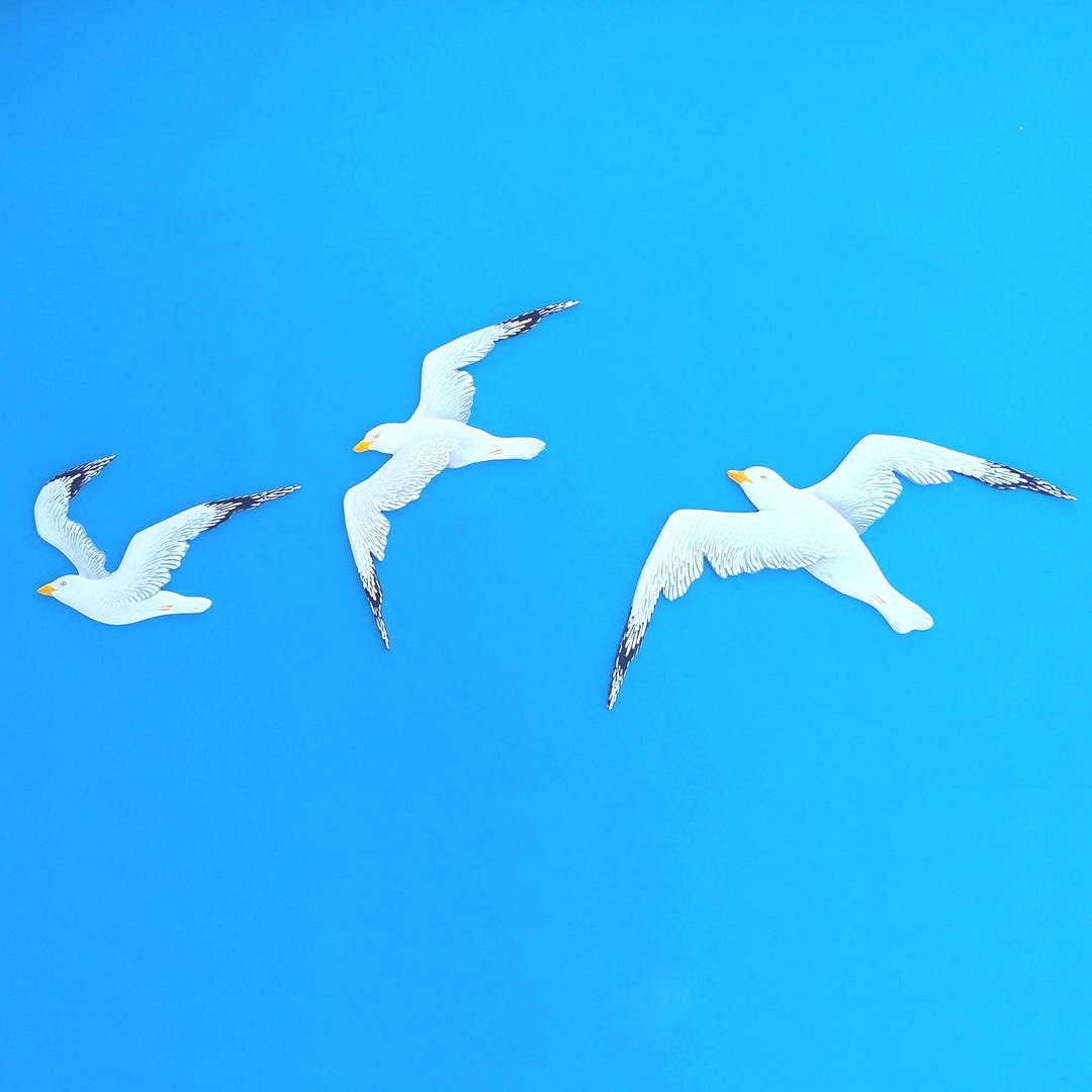 Hand Carved Wooden Seagull Wall Art: Coastal Beach House Decor, Set of ...