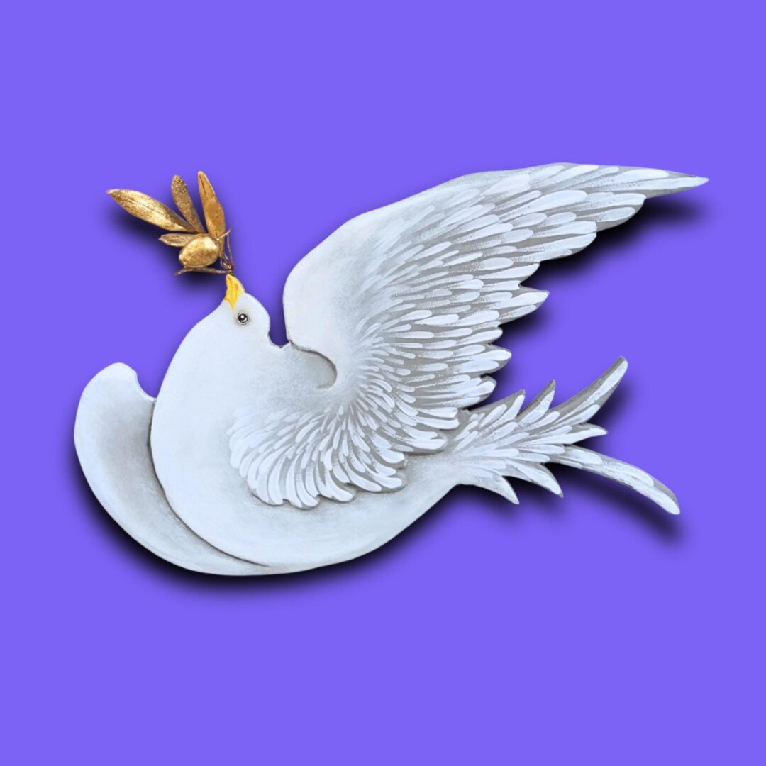 Peace Dove Wall Decor – Holy Spirit Sculpture & Golden Olive Branch ...