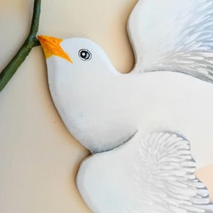 Hand Carved Wooden Dove of Peace Wall Art: Ceramic Olive Branch ...