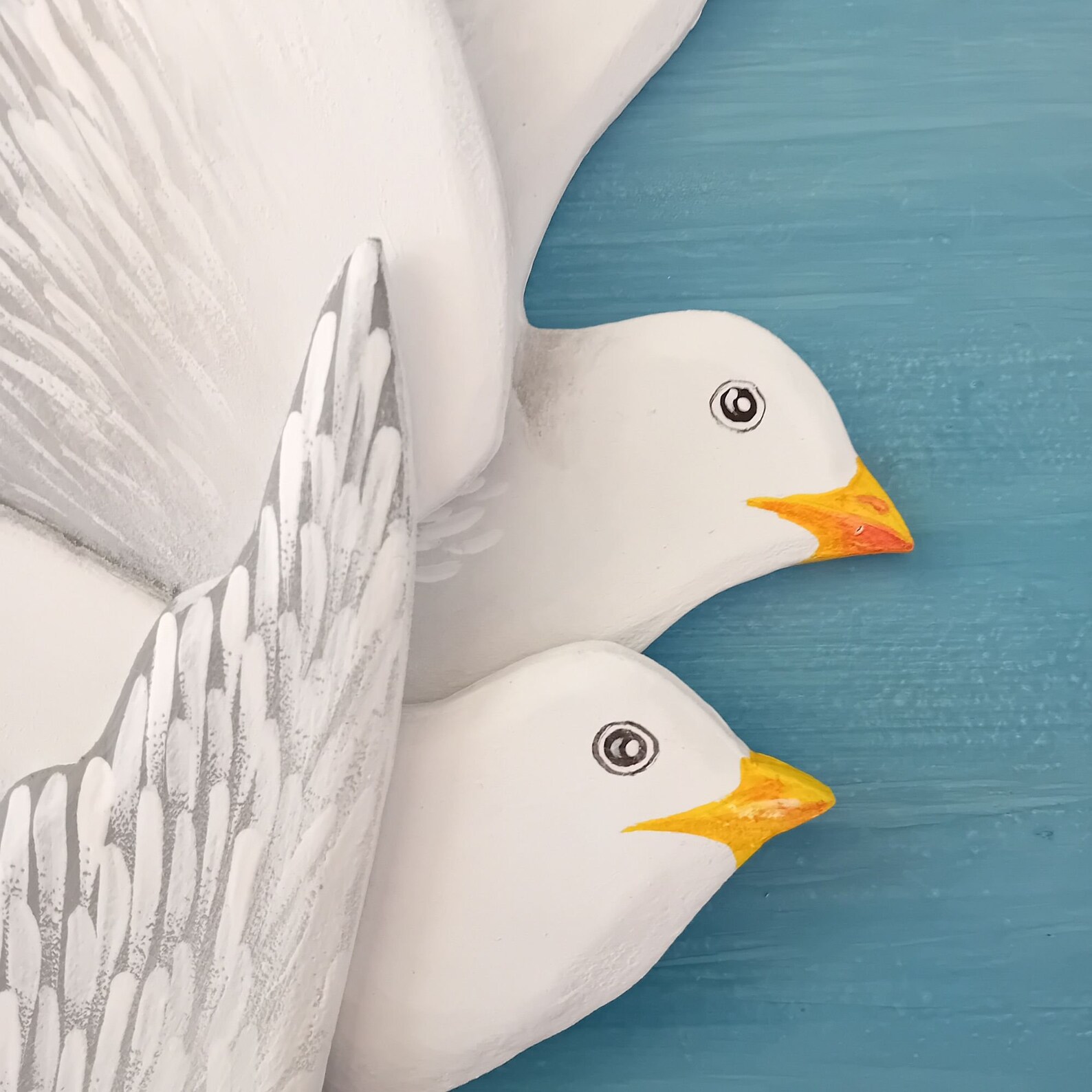 Set of 5 Wooden Painted Doves Large Bird Wall Decor Wall Installation ...