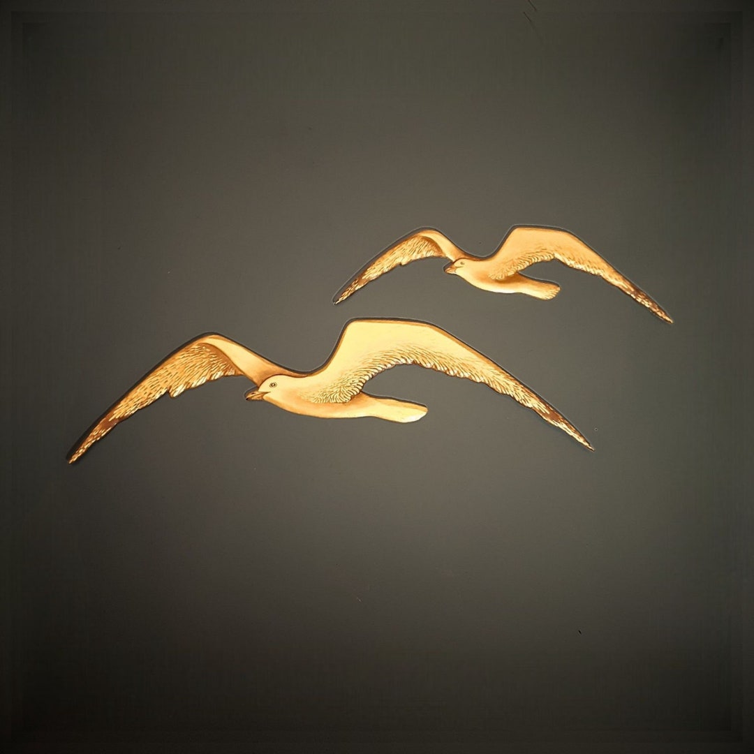 Golden Seagull Wall Decor: Set of 3, Coastal Beach Art - Etsy
