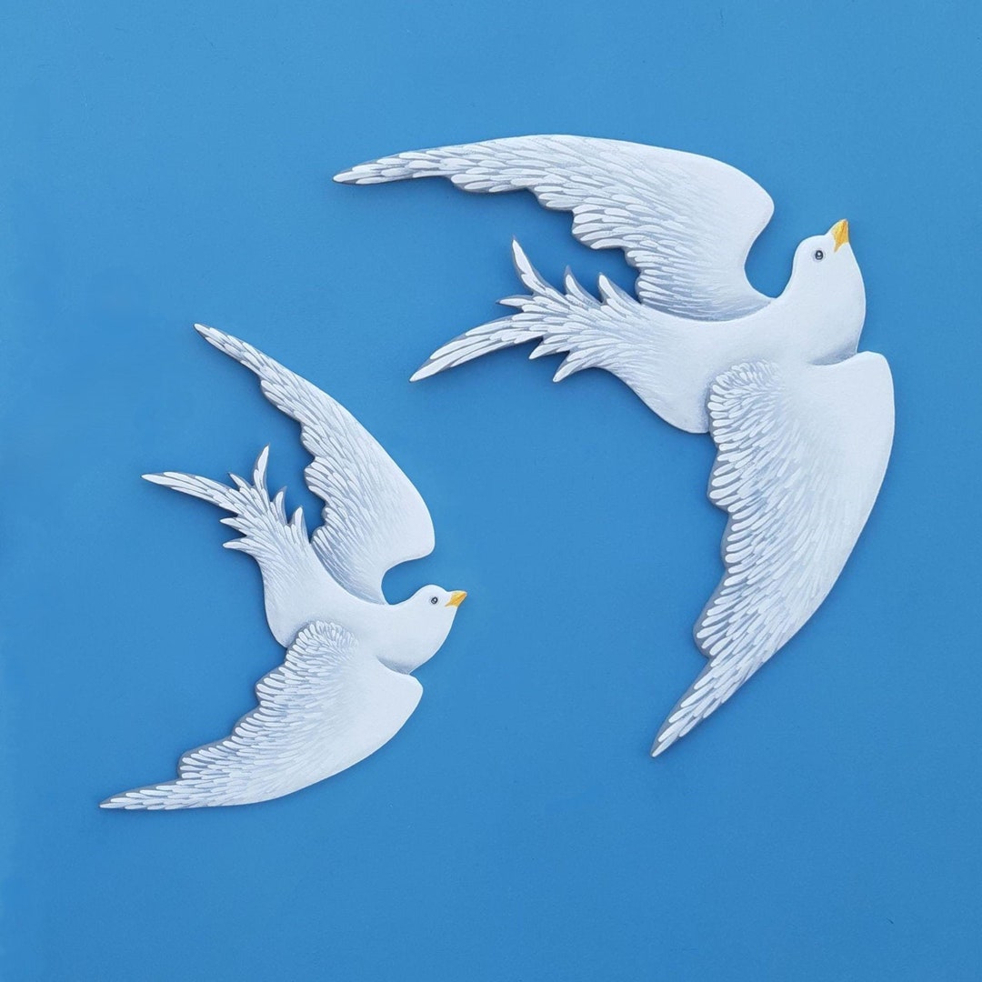 Handpainted Wooden Dove Wall Decor: Flying White Bird Sculpture - Etsy