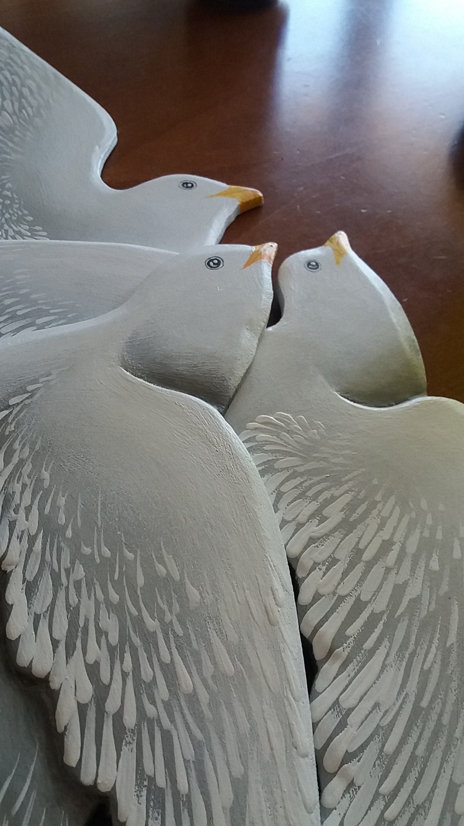 Set of 5 Wooden Painted Doves Large Bird Wall Decor Wall Installation ...