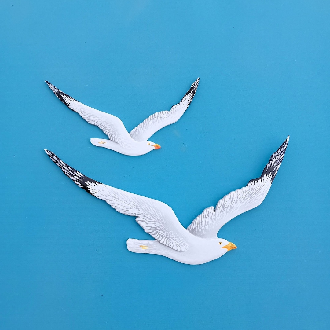 Wooden and Painted Seagulls in Flight/ White Bird Wall Hanging Art ...