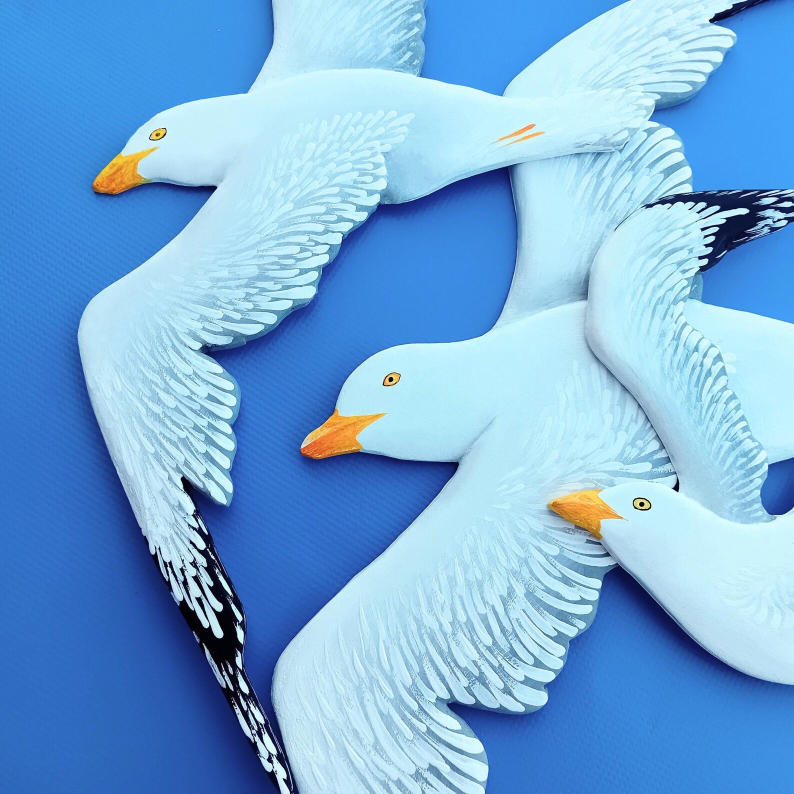 Hand Carved Wooden Seagull Wall Art: Coastal Beach House Decor, Set of ...