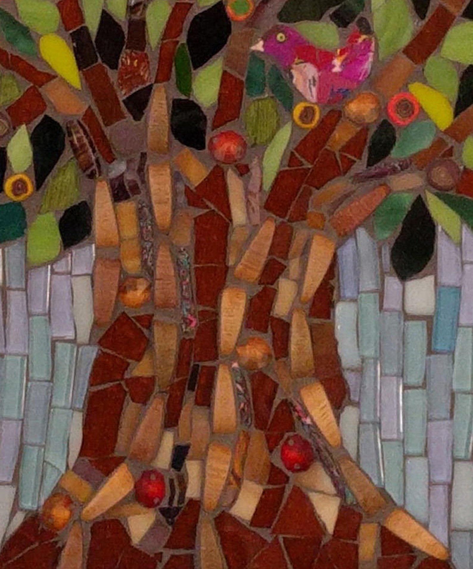 Mosaic Picture: the Happy Tree. Stained Glass Mosaic Art Framed and ...