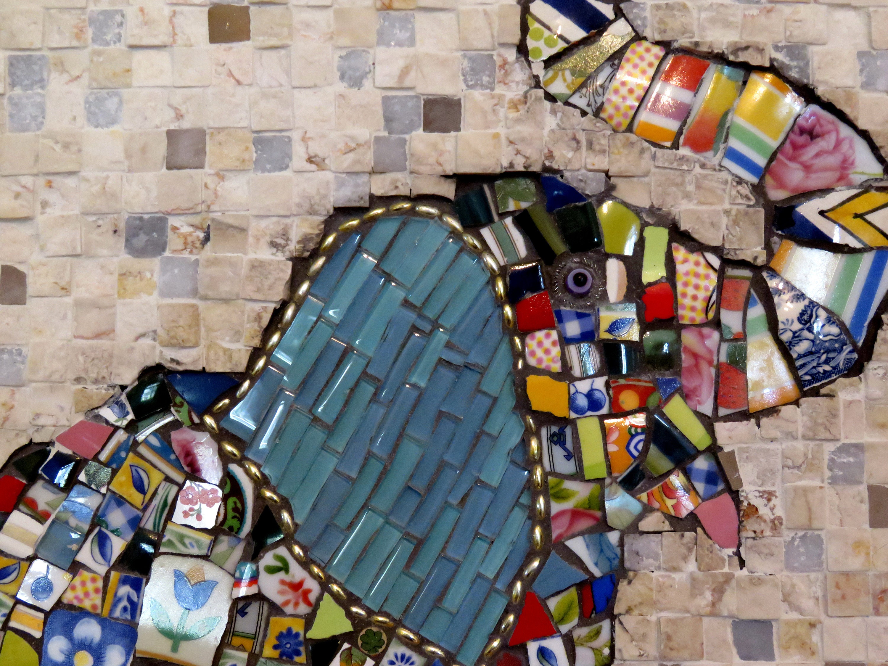 Mosaic Elephant Picture. Original Art, Mixed Media With Natural Stone ...