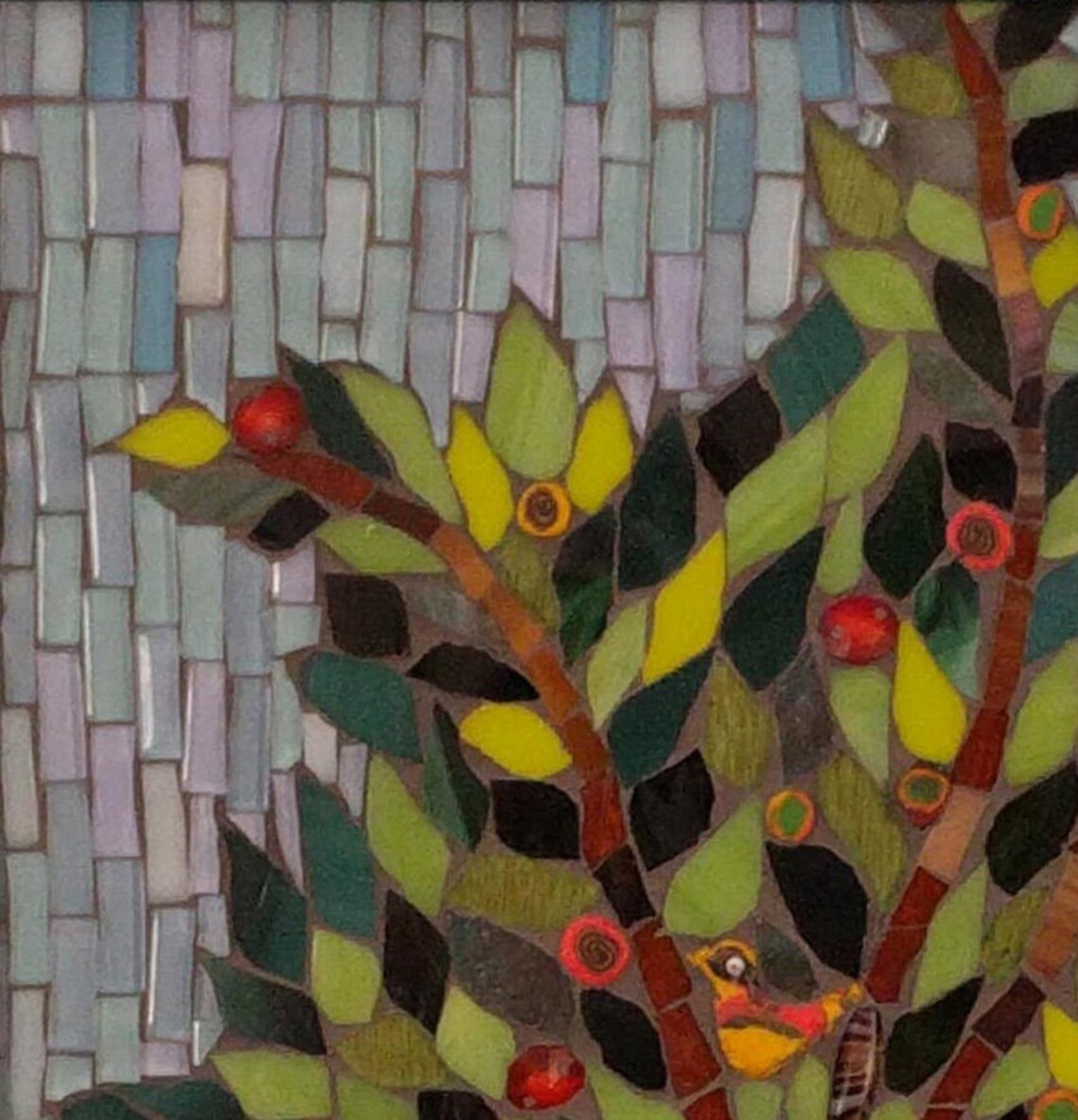 Mosaic Picture: the Happy Tree. Stained Glass Mosaic Art Framed and ...