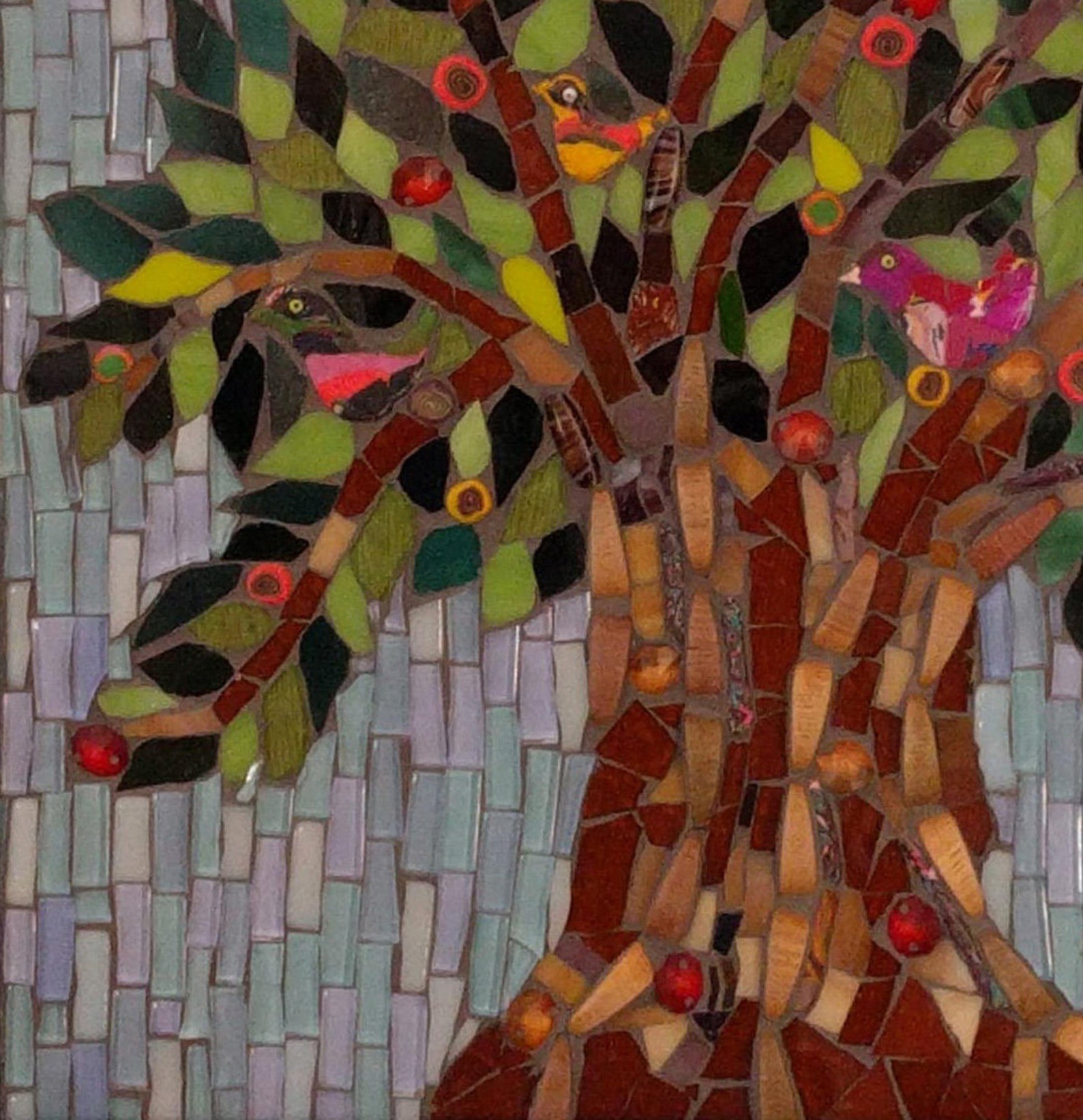 Mosaic Picture: the Happy Tree. Stained Glass Mosaic Art Framed and ...
