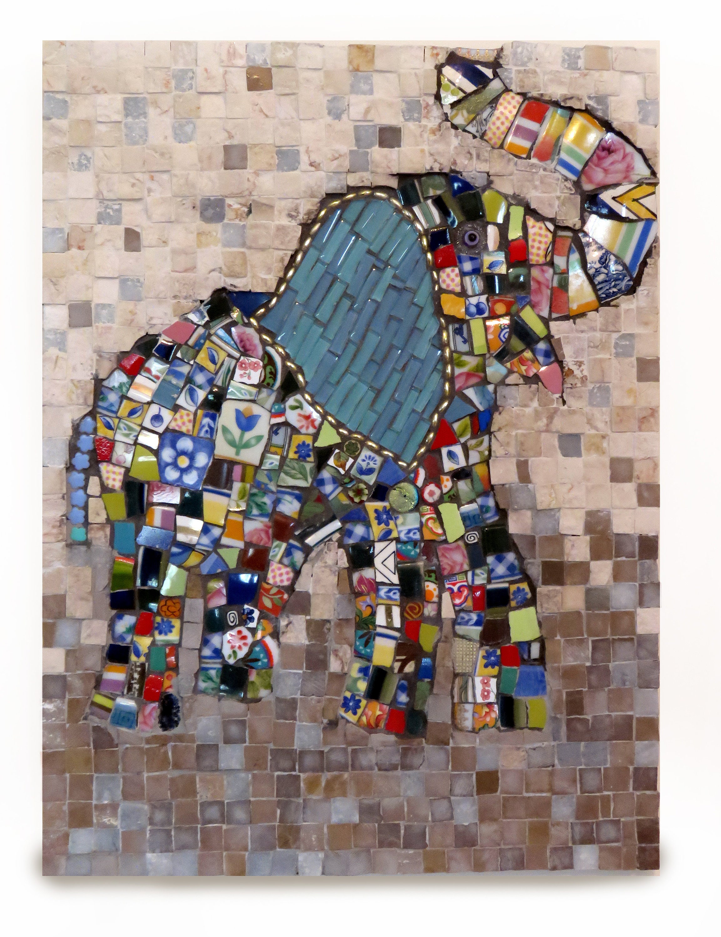 Mosaic Elephant Picture. Original Art, Mixed Media With Natural Stone ...