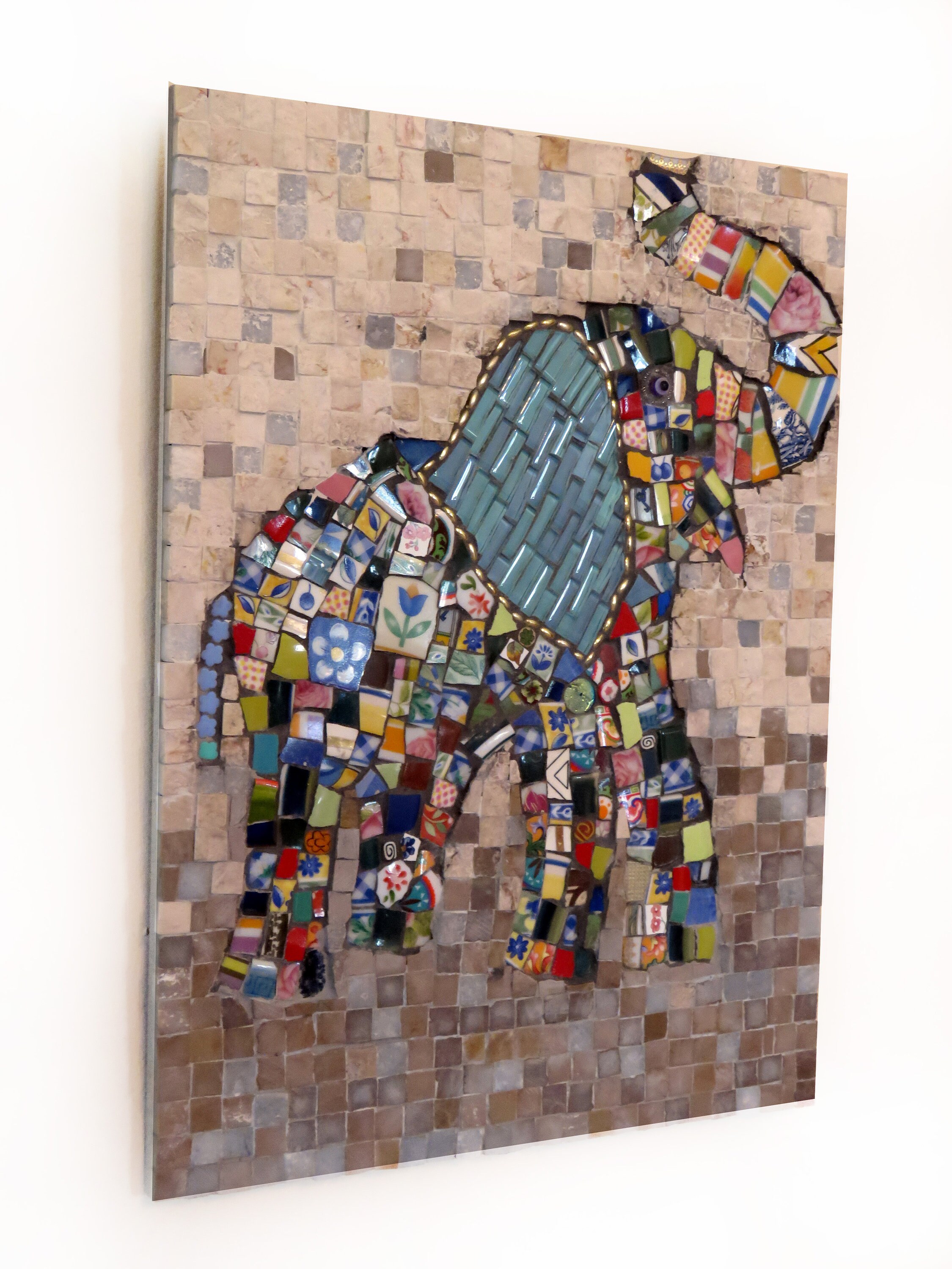 Mosaic Elephant Picture. Original Art, Mixed Media With Natural Stone ...