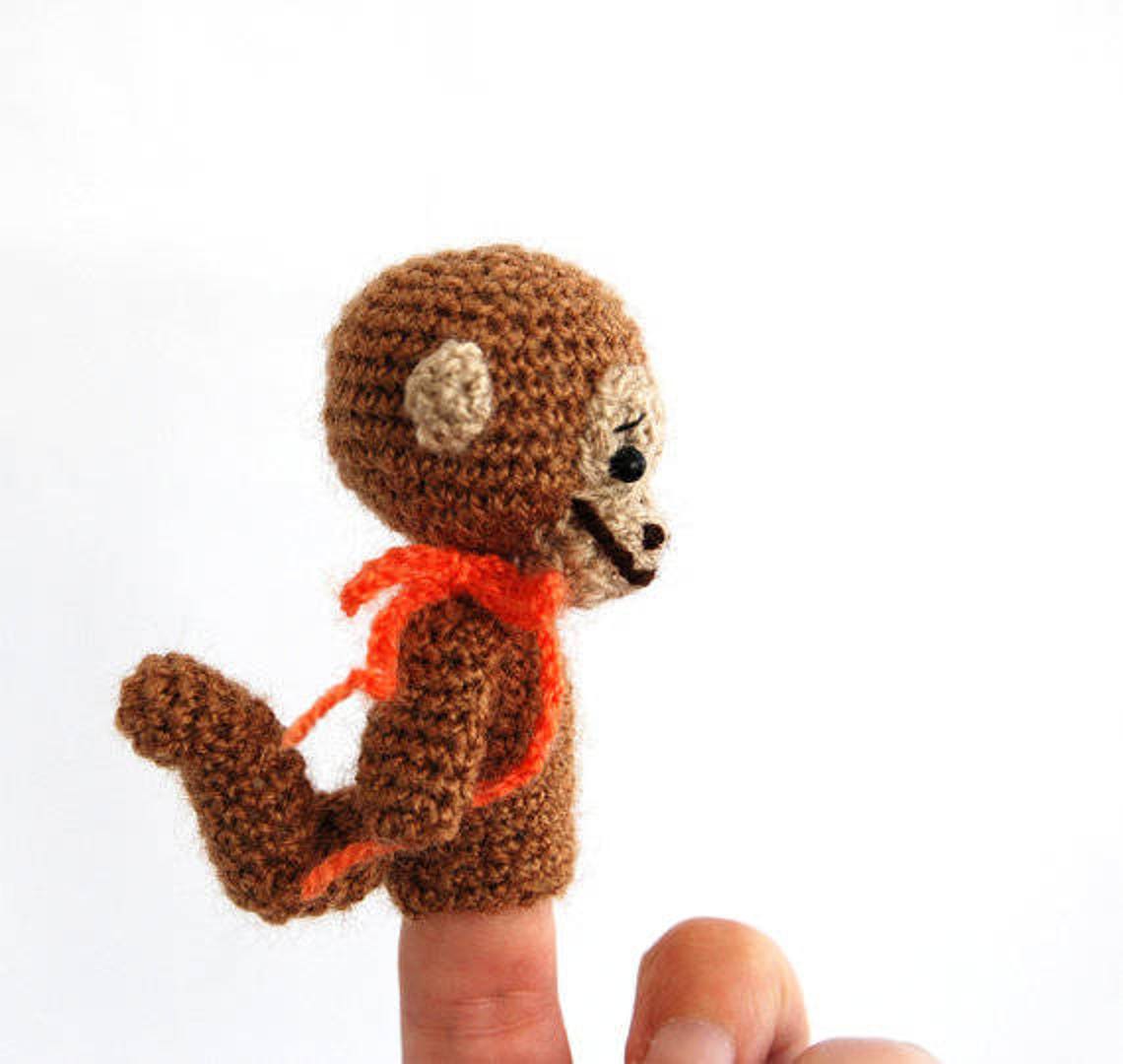 Monkey Crochet Pattern, Animal Finger Puppet, Digital Description, PDF ...