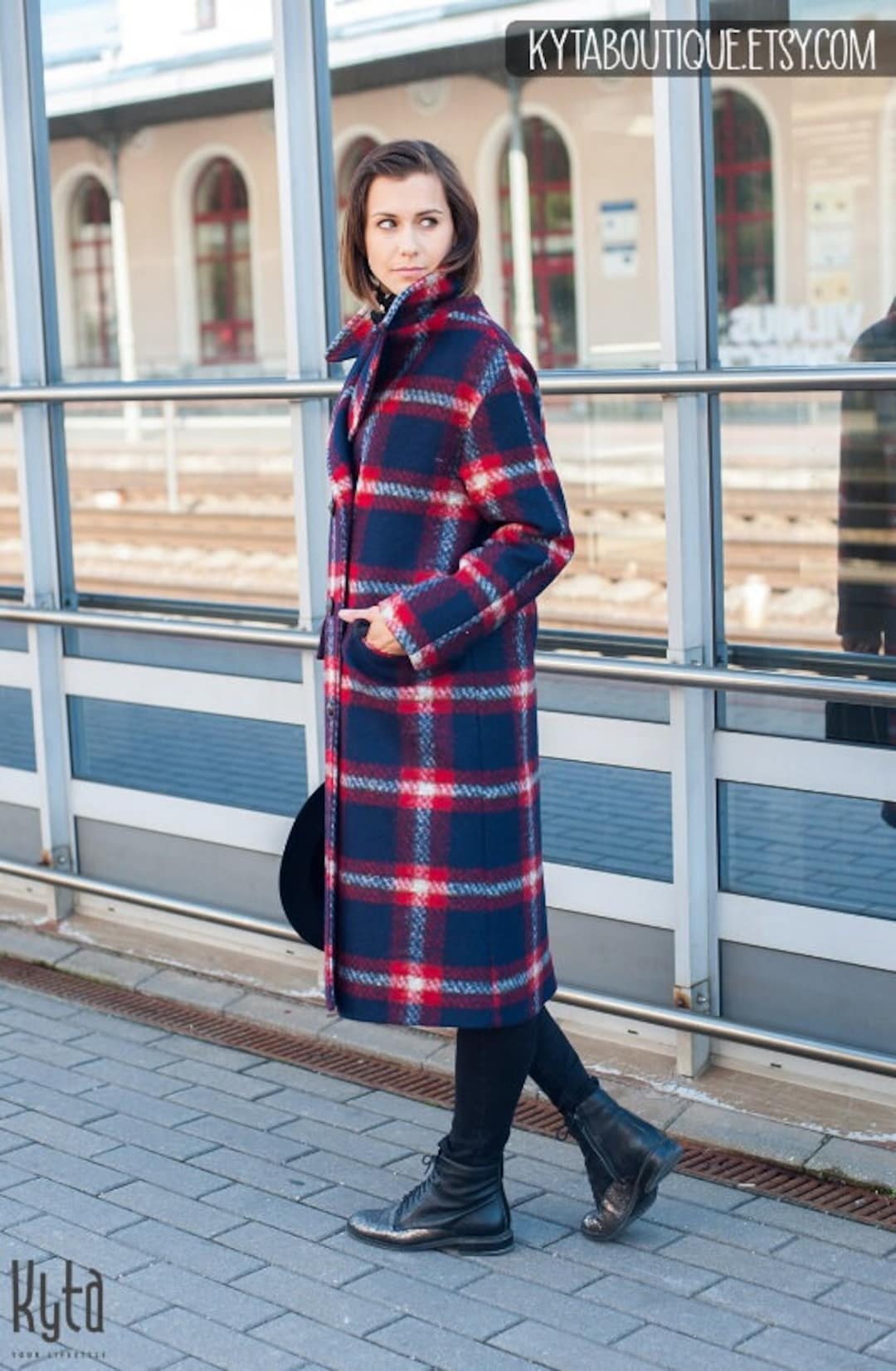 Womens Plaid Wool Coat for Fall, Vintage Style Plaid Coat Womens Plaid Wool Coat for Fall, Vintage Style Plaid Coat