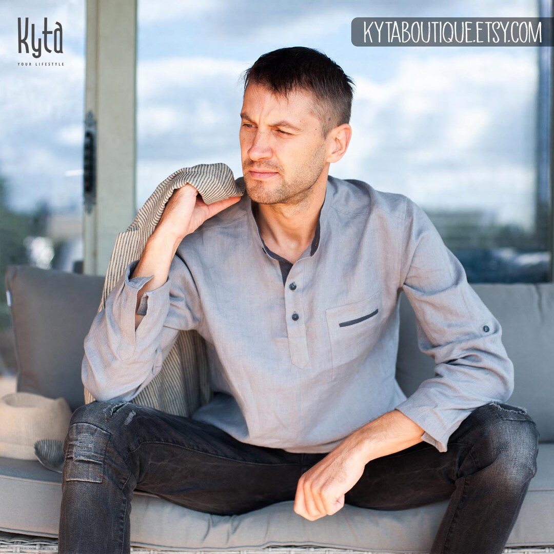 Custom Linen Shirt for Men, 20+ COLORS, Rolled up Sleeves Shirt, Beach ...