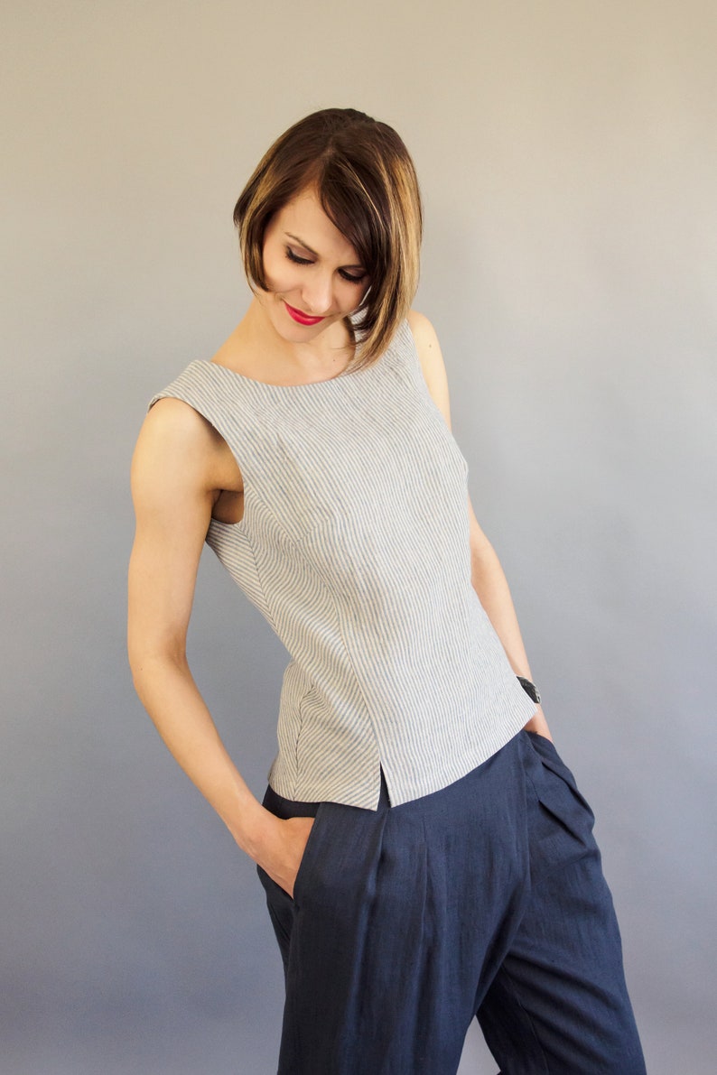 Sleeveless Organic Linen Top, 25 COLORS, Linen Blouse for Summer ...