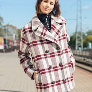 Wool Autumn Coat Plaid Coat Short Coat Women Plaid Jacket Bohemian Coat ...