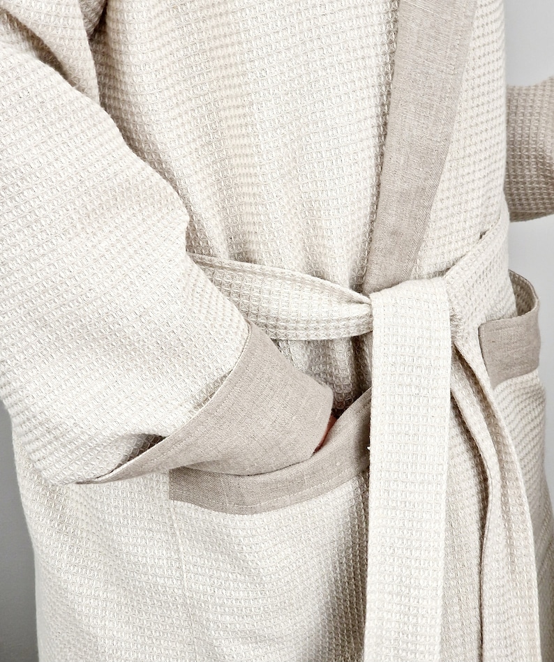 Long Linen Waffle Robe Unisex Linen Bath Robe With Hood - Etsy