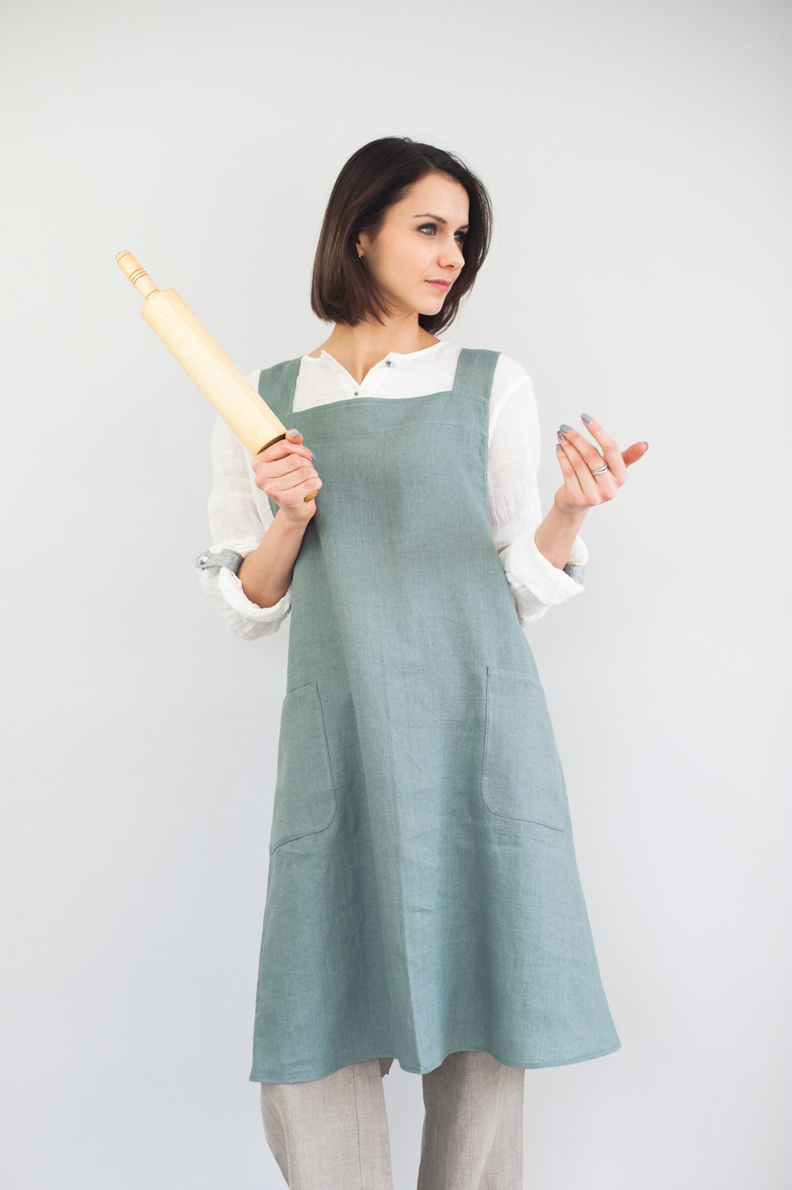 Cross Back Apron for Woman Japan Apron Gift for Wife Linen - Etsy