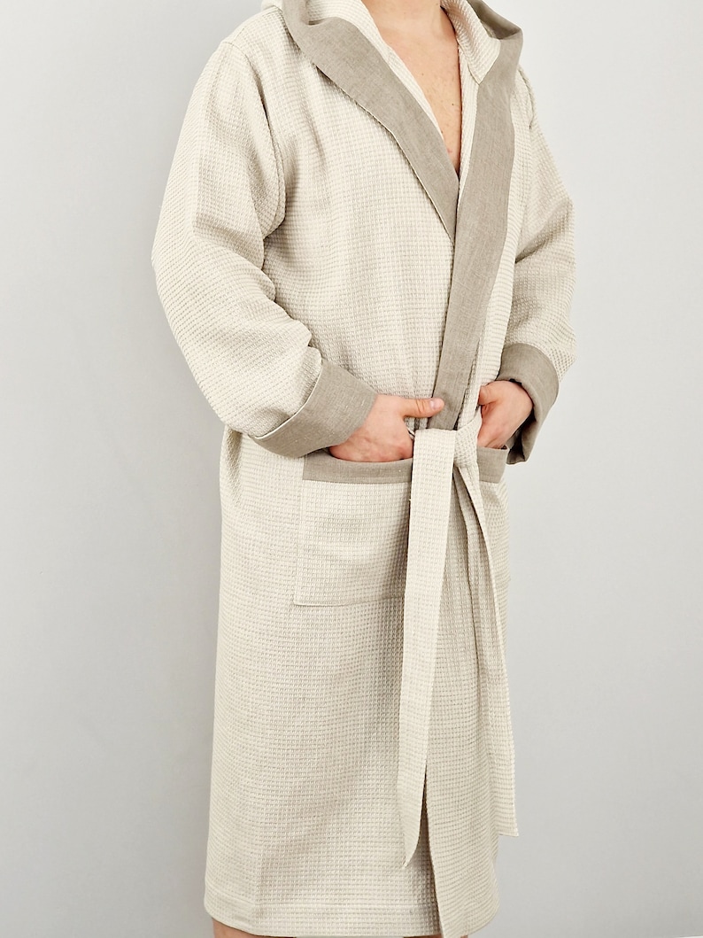 Long Linen Waffle Robe Unisex Linen Bath Robe With Hood - Etsy