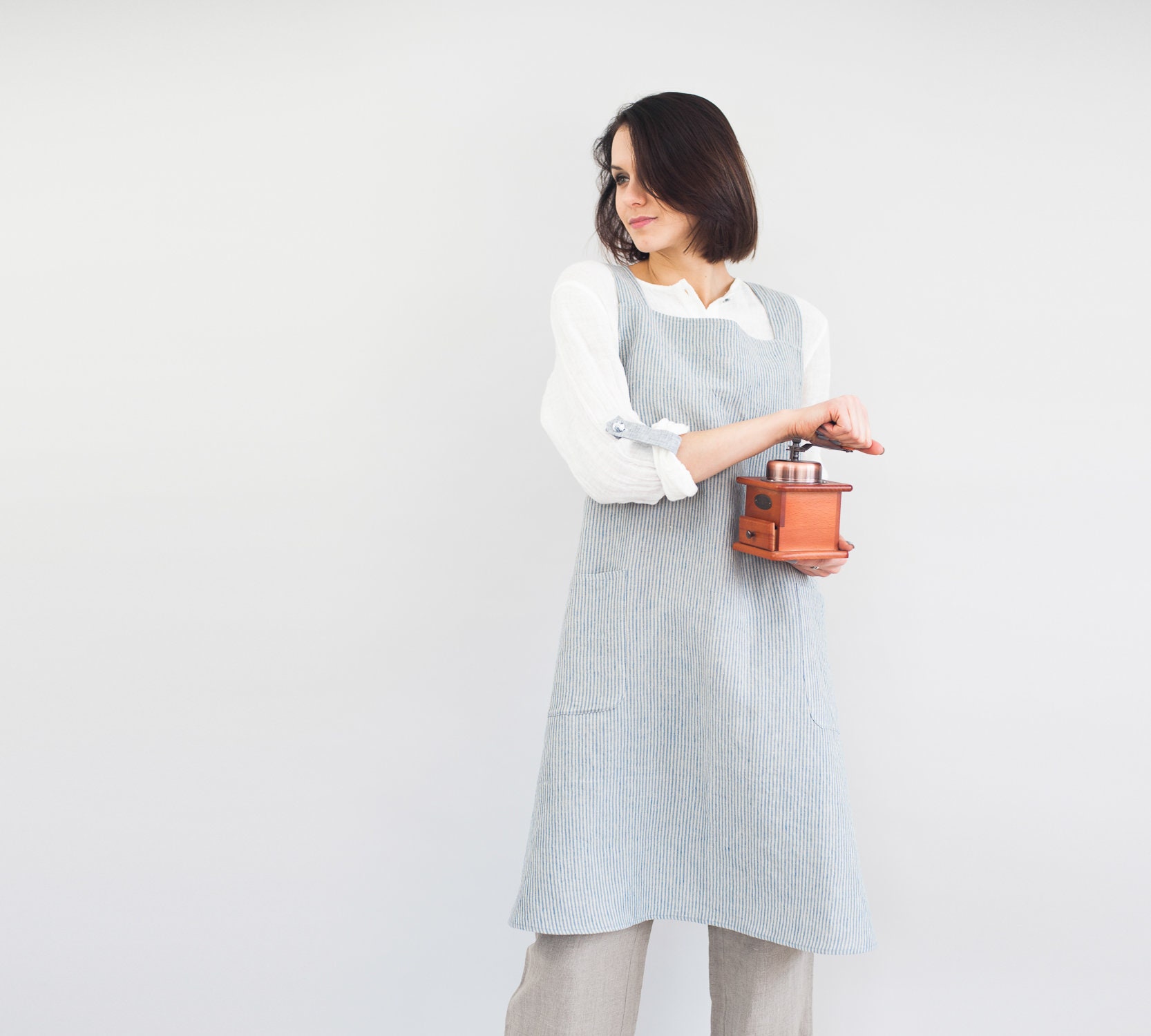 Linen JAPANESE Apron for Women Personalized Cross Back Apron | Etsy