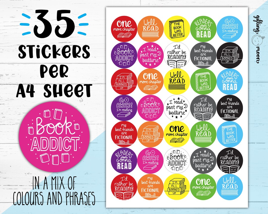 Book Themed Sticker Sheets, 37mm Circle Stickers, 35 Stickers per A4 ...