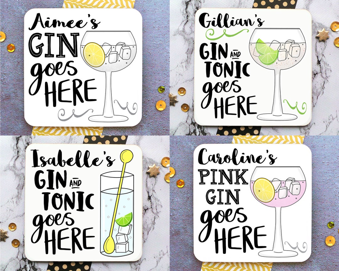Personalised Gin Coaster, Pink Gin Drinks Mat, Gin & Tonic, Raspberry ...