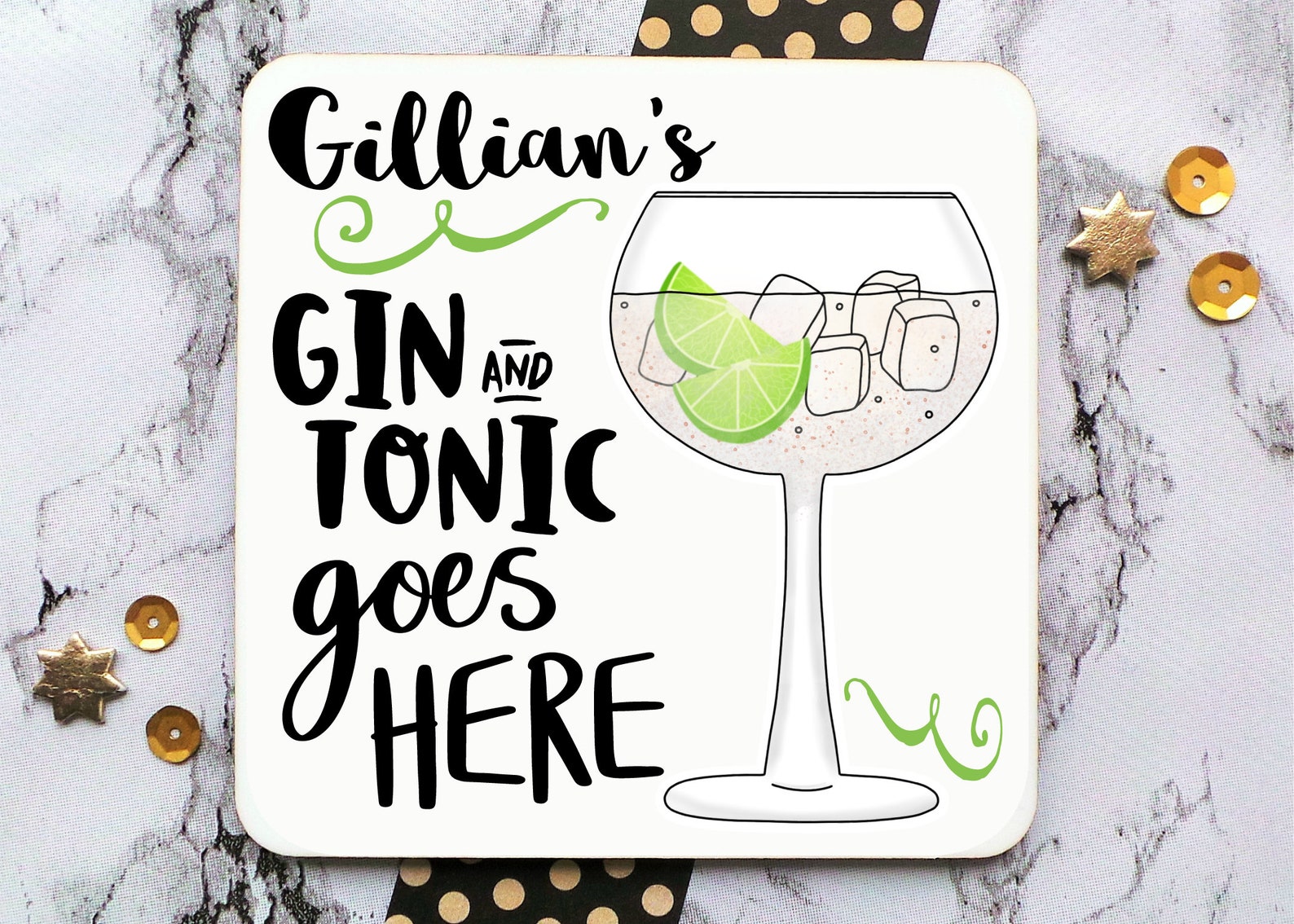 Personalised Gin Coaster, Pink Gin Drinks Mat, Gin & Tonic, Raspberry ...