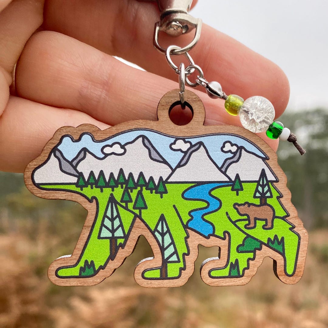 Bear Keyring, Scenery Keychain, Adventure Gift - Etsy