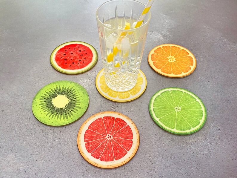 Fruit Slice Coasters, Orange Slice, Lemon Slice, Lime Slice, Watermelon ...