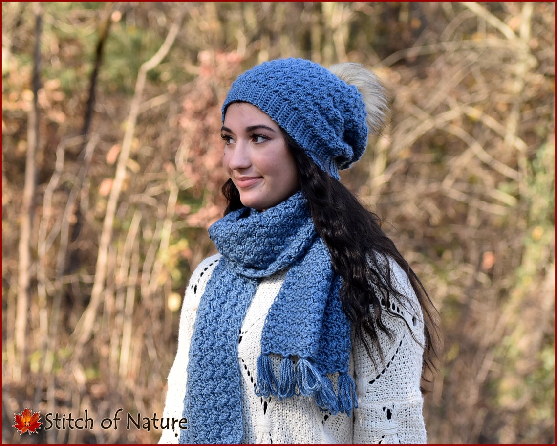 Crochet PATTERN The Astoria Slouchy Hat and Scarf/Shawl Set | Etsy