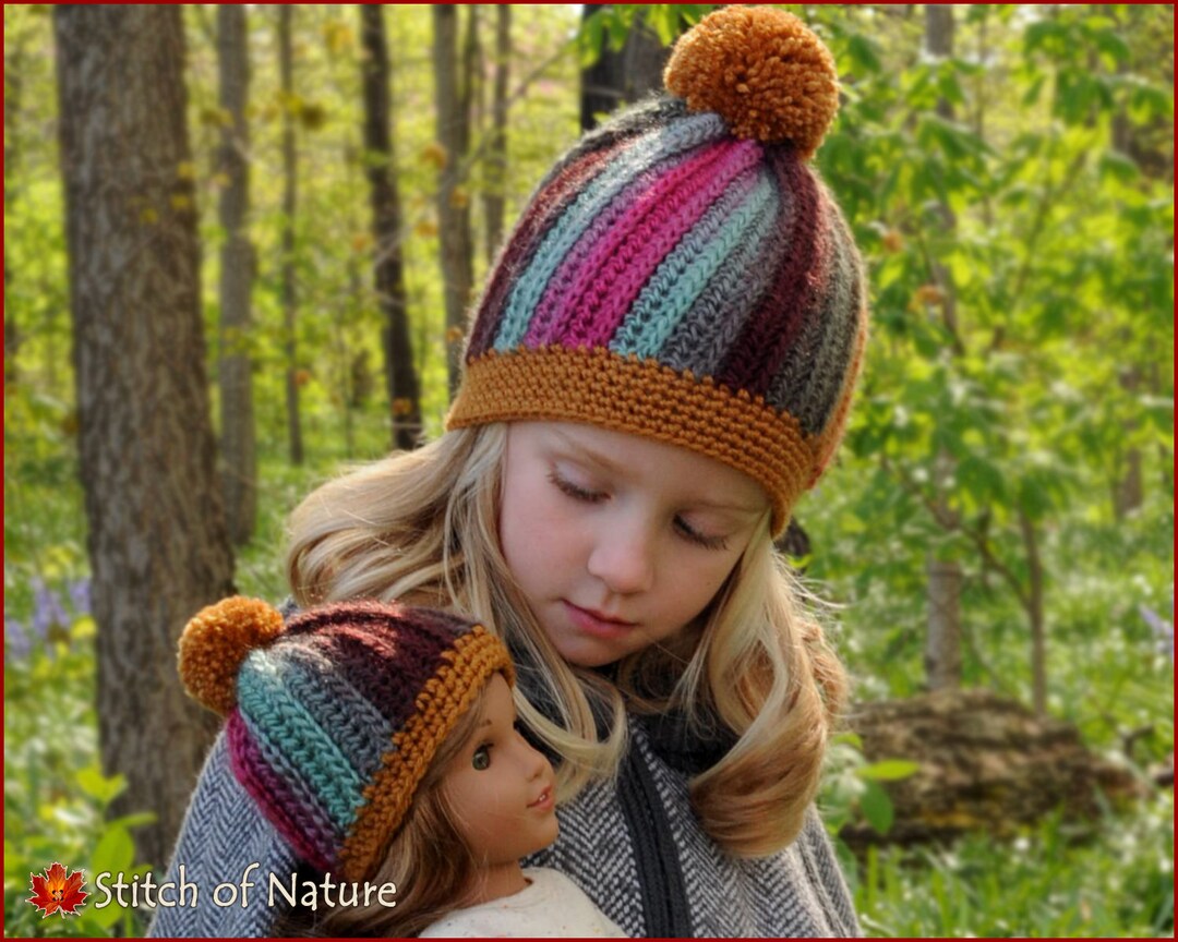 Crochet PATTERN - the Hillside Beanie With Pom-pom (18" Doll, Toddler ...
