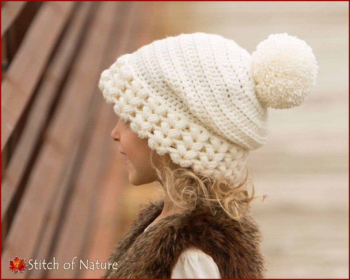 Crochet PATTERN the Aspen Slouchy Hat With Pom-pom 18 - Etsy